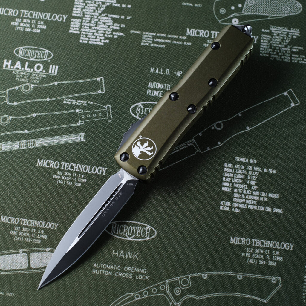 Microtech UTX-85, D/E Plain Black Blade, OD Green Handles (232-1OD ...