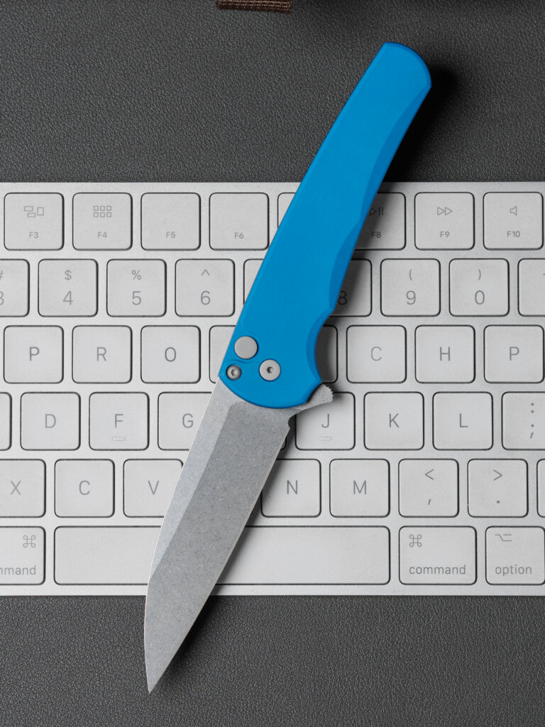 Pro-Tech Knives, Malibu, Wharncliffe, Button Lock Knife, Smooth Blue ...